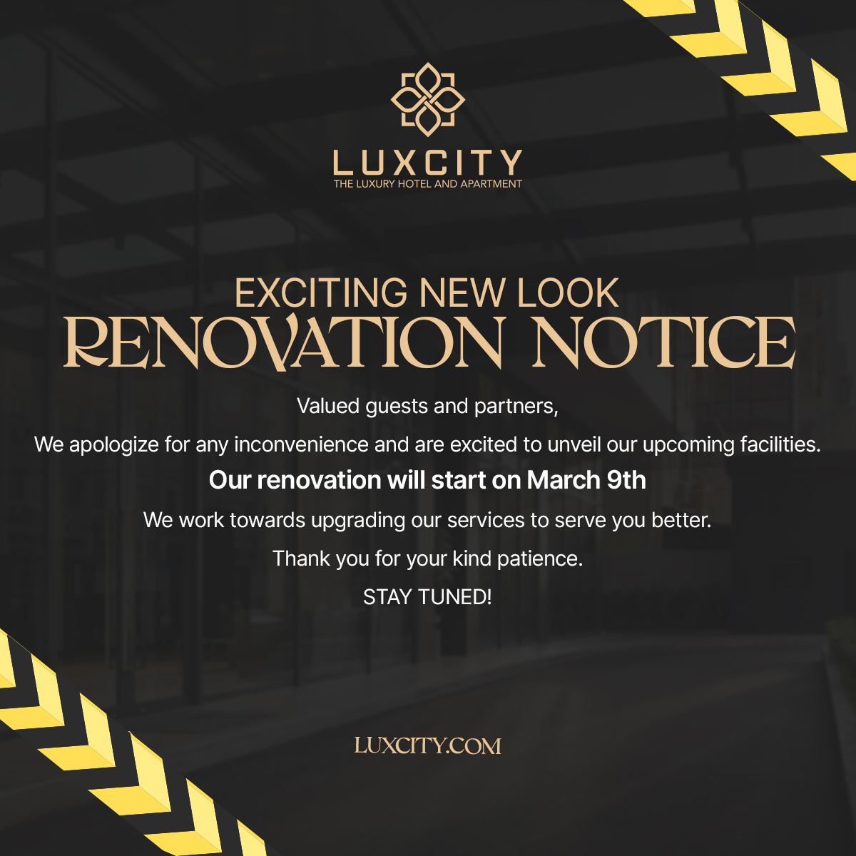 Renovation Notice | LuxCity Hotel & Apartment